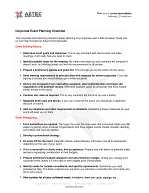 Fillable Online Corporate Event Planning Checklist Fax Email Print ...