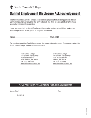 Fillable Online Gainful Employment Disclosure Acknowledgement Fax Email ...