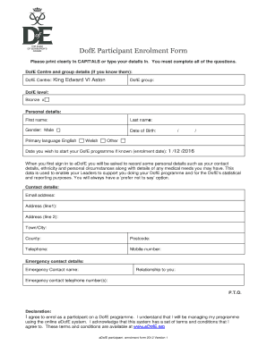 Fillable Online DofE Centre: Fax Email Print - pdfFiller