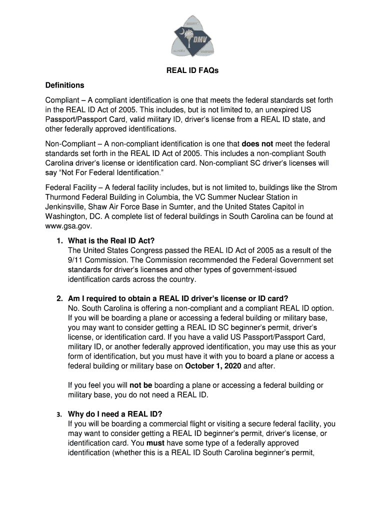 Fillable Online REAL ID FAQs Fax Email Print - pdfFiller
