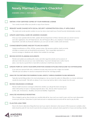 Fillable Online Newly Married Couples Checklist Fax Email Print - pdfFiller