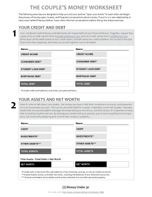 Fillable Online THE COUPLES MONEY WORKSHEET Fax Email Print - pdfFiller