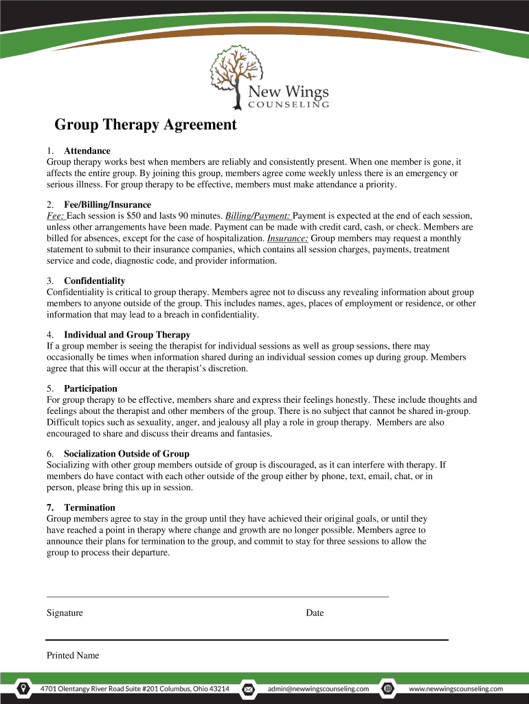 Fillable Online Group Therapy Agreement Fax Email Print - pdfFiller