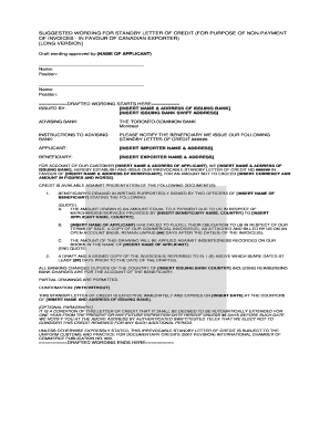 Fillable Online SUGGESTED WORDING FOR STANDBY LETTER OF CREDIT (FOR ...