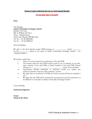 Fillable Online Format of Letter Confirming the Lien on Fixed Deposit ...