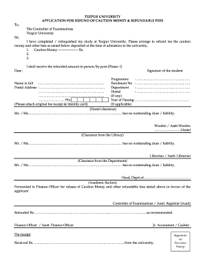 Fillable Online APPLICATION FOR REFUND OF CAUTION MONEY & REFUNDABLE ...