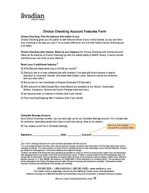 Fillable Online Choice Checking Account Features Form Fax Email Print ...