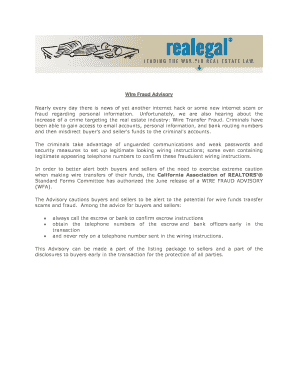Fillable Online Wire Fraud Advisory Fax Email Print - pdfFiller