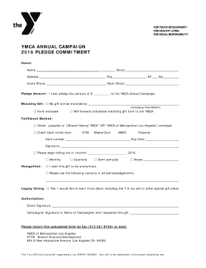 Fillable Online events ymcala Pledge Amount: I (we) pledge the amount ...