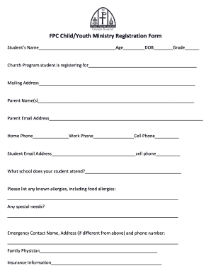 Fillable Online FPC Child/Youth Ministry Registration Form Fax Email ...