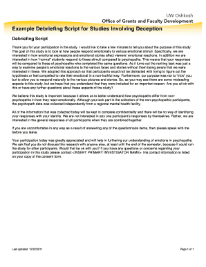 Fillable Online grants uwosh Example Debriefing Script for Studies ...