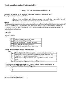 Fillable Online Employment Information Worksheet/Activity Fax Email ...