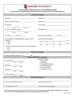 Fillable Online SALARY CHANGE AND/OR JOB TITLE CHANGE REQUEST FORM Fax ...