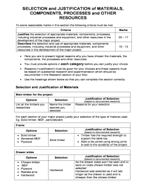 Fillable Online SELECTION and JUSTIFICATION of MATERIALS, Fax Email ...