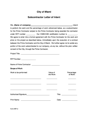 Fillable Online Subcontractor Letter of Intent Fax Email Print - pdfFiller