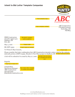 Fillable Online Intent to Bid Letter Template Companion Fax Email Print ...