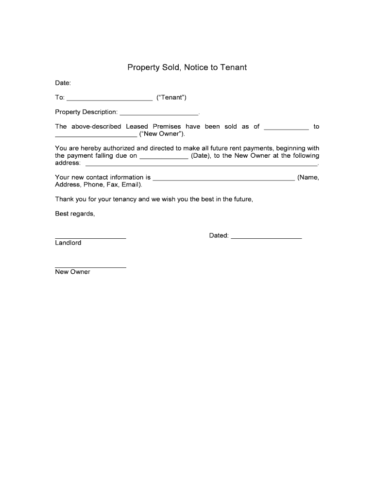 Fillable Online Property Sold, Notice to Tenant Fax Email Print - pdfFiller