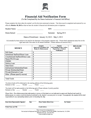 Fillable Online Financial Aid Notification Form Fax Email Print - pdfFiller