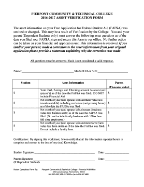 Fillable Online 2016-2017 ASSET VERIFICATION FORM Fax Email Print ...
