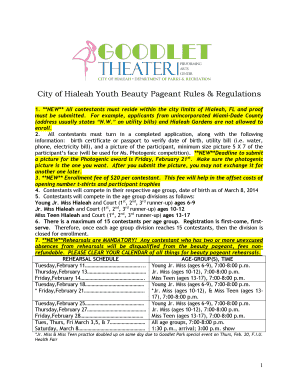 Fillable Online City of Hialeah Youth Beauty Pageant Rules ...