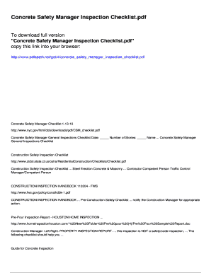 Fillable Online Concrete Safety Manager Inspection Checklist Fax Email ...