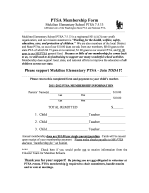 Fillable Online Affiliated unit of the Washington State PTA and ...