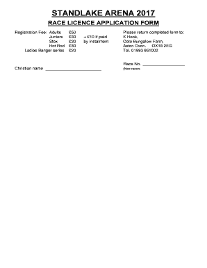 Fillable Online RACE LICENCE APPLICATION FORM Fax Email Print - pdfFiller