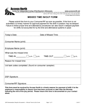 Fillable Online MISSED TIME IN/OUT FORM Fax Email Print - pdfFiller