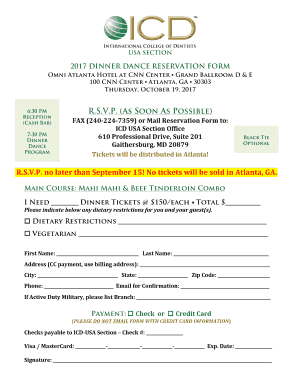 Fillable Online 2017 DINNER DANCE RESERVATION FORM Fax Email Print ...