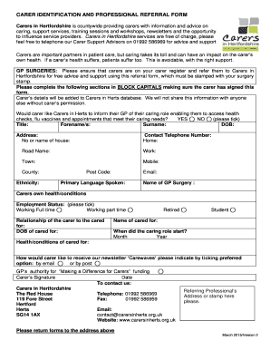 Fillable Online CARER IDENTIFICATION AND PROFESSIONAL REFERRAL FORM Fax ...