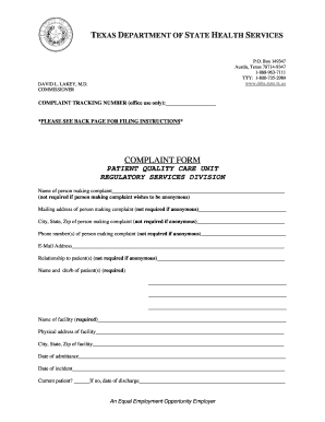 Fillable Online COMPLAINT TRACKING NUMBER (office use only): Fax Email ...