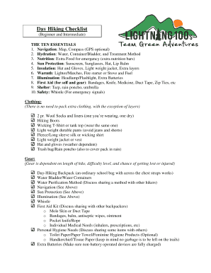 Fillable Online Day Hiking Checklist Fax Email Print - pdfFiller