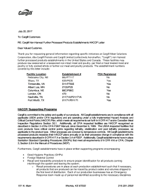 Fillable Online RE: Cargill Non-Harvest Further Processed Products ...