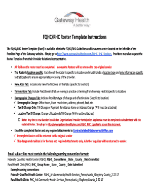 Fillable Online FQHC/RHC Roster Template Instructions Fax Email Print - pdfFiller