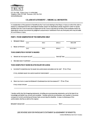 Fillable Online CLAIM STATEMENT MEDICAL BENEFITS Fax Email Print ...