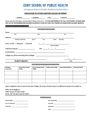 Fillable Online sph cuny APPLICATION TO ATTEND ANOTHER COLLEGE ON ...