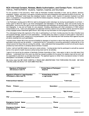 Fillable Online NCA Informed Consent, Release, Media Authorization, and ...