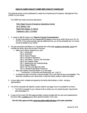 Fillable Online HEALTH CARE FACILITY CEMP NEW FACILITY CHECKLIST Fax ...