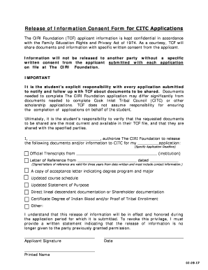 Fillable Online Release of Information Consent Form for CITC ...