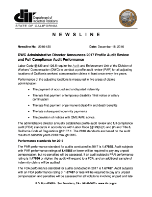 Fillable Online DWC Administrative Director Announces 2017 Profile ...