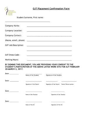 Fillable Online OJT Placement Confirmation Form Fax Email Print - pdfFiller