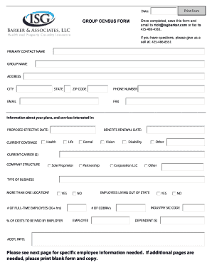 Fillable Online GROUP CENSUS FORM Fax Email Print - pdfFiller
