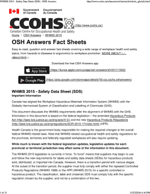 Fillable Online WHMIS 2015 - Safety Data Sheet (SDS) : OSH Answers Fax ...