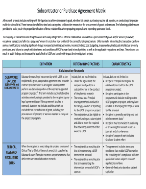 Fillable Online osr ucsf Subcontractor or Purchase Agreement Matrix Fax ...