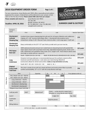 Fillable Online 2016 EQUIPMENT ORDER FORM Fax Email Print - pdfFiller