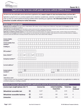 Fillable Online Form VL 1 Application for a new small public service ...