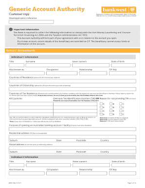 Fillable Online Generic Account Authority Fax Email Print - pdfFiller