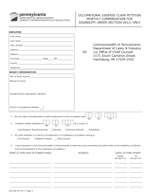 Fillable Online OCCUPATIONAL DISEASE CLAIM PETITION Fax Email Print ...