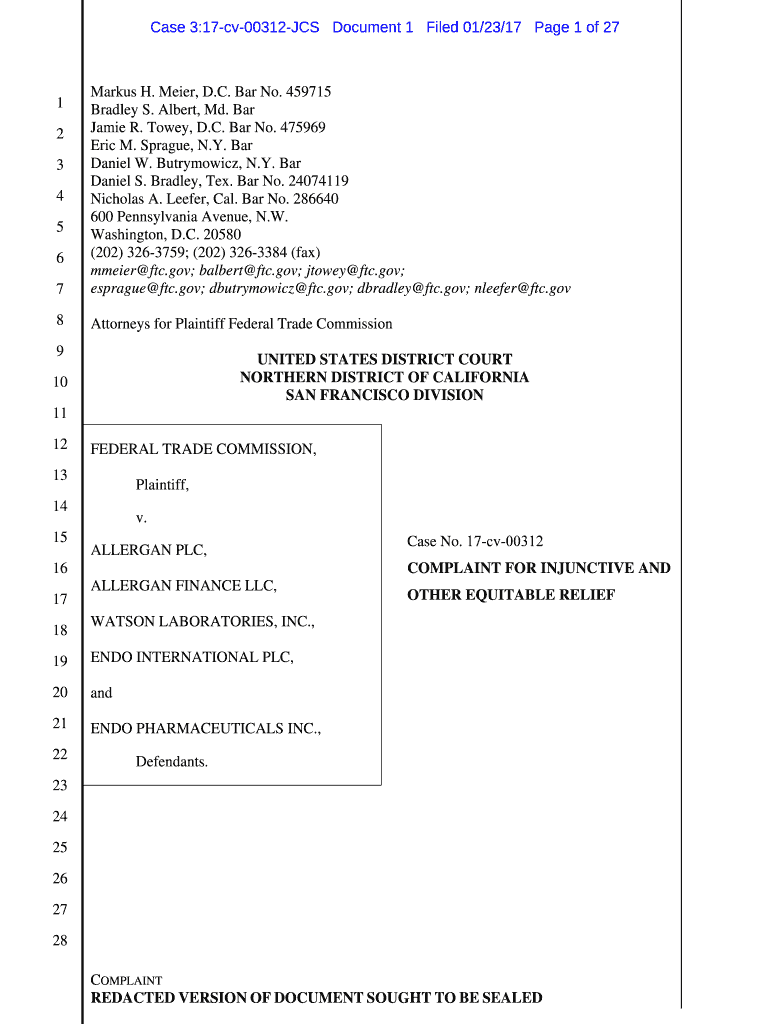 Fillable Online Complaint for Injunctive and Other Equitable Relief ...