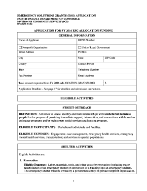 Fillable Online EMERGENCY SOLUTIONS GRANTS (ESG) APPLICATION Fax Email ...